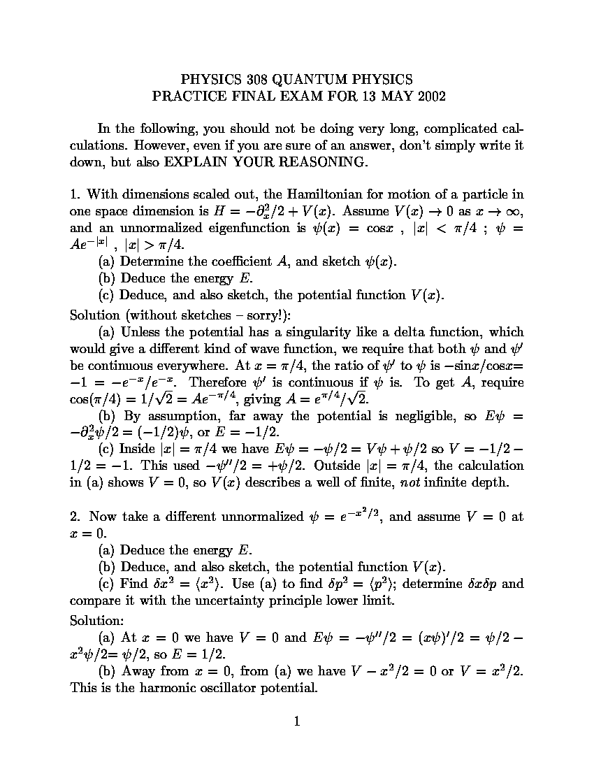 PHY 308 Practice Final Exam